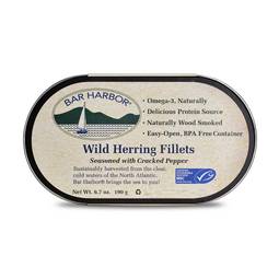Wholesale Bar Harbor Wild Herring Fillets with Cracked Pepper, Wood Smoked